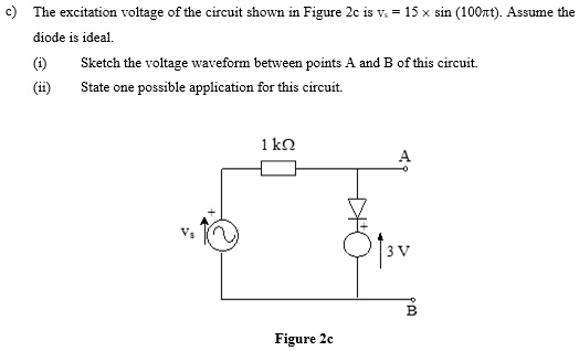 c) The excitation voltage of the circuit shown in Figure 2c is vs = 15 ...