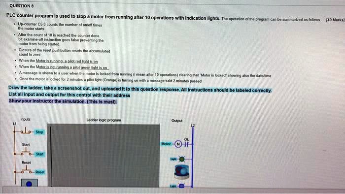 SOLVED: draw the ladder QUESTIONS PLC counter program is used to stop a motor from running after ...