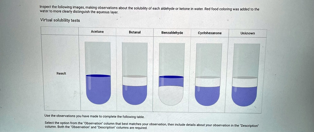 Inspect the following images, making observations about the solubility ...