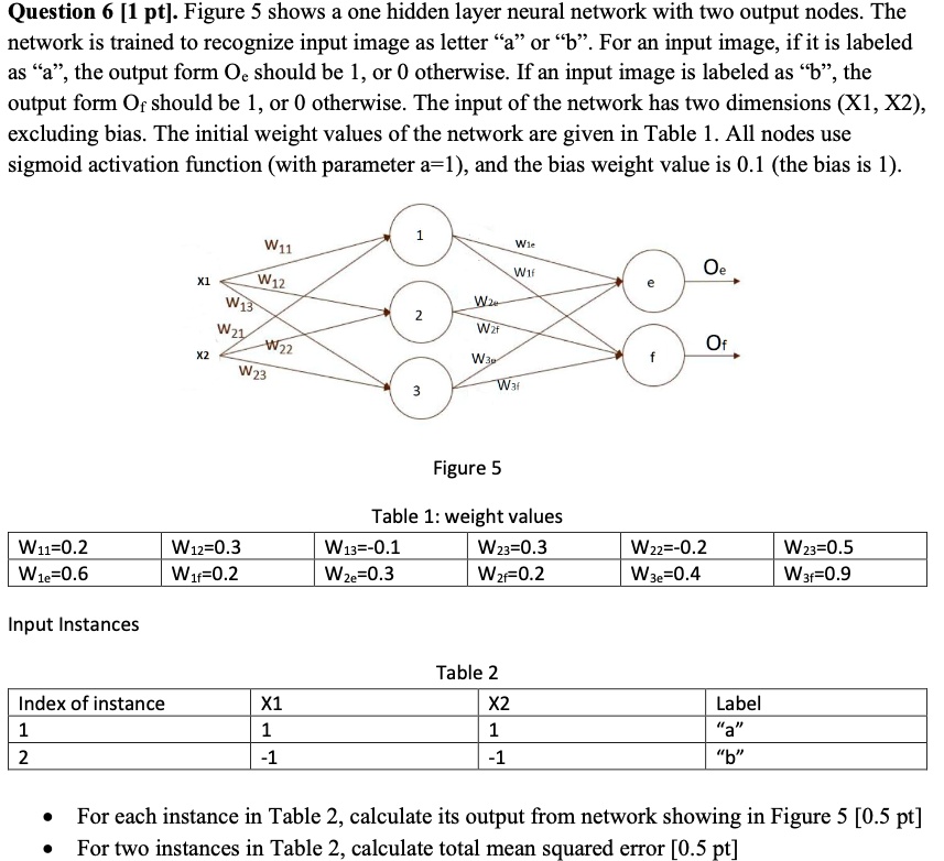 SOLVED: Question 6 [1 pt]: Figure 5 shows a one hidden layer neural network with two output ...