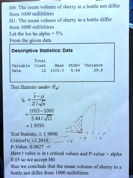 ho the mean volume of sherry in a bottle not differ from 0q0 ...