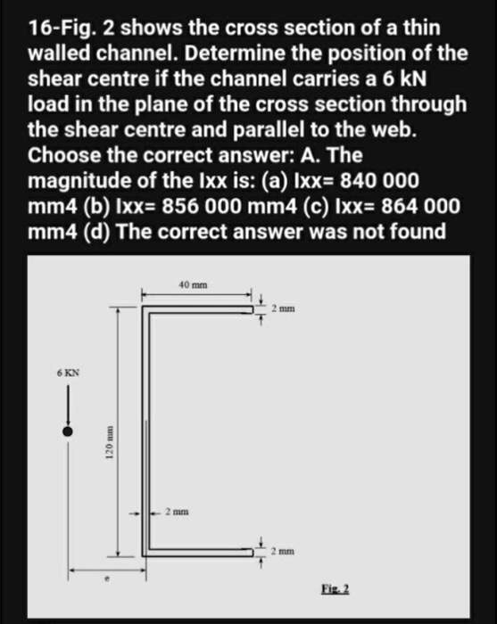 16-Fig. 2 shows the cross section of a thin walled channel. Determine ...