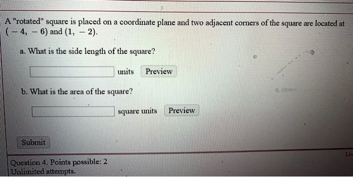 SOLVED: A "rotated" square is placed on the coordinate plane and two ...