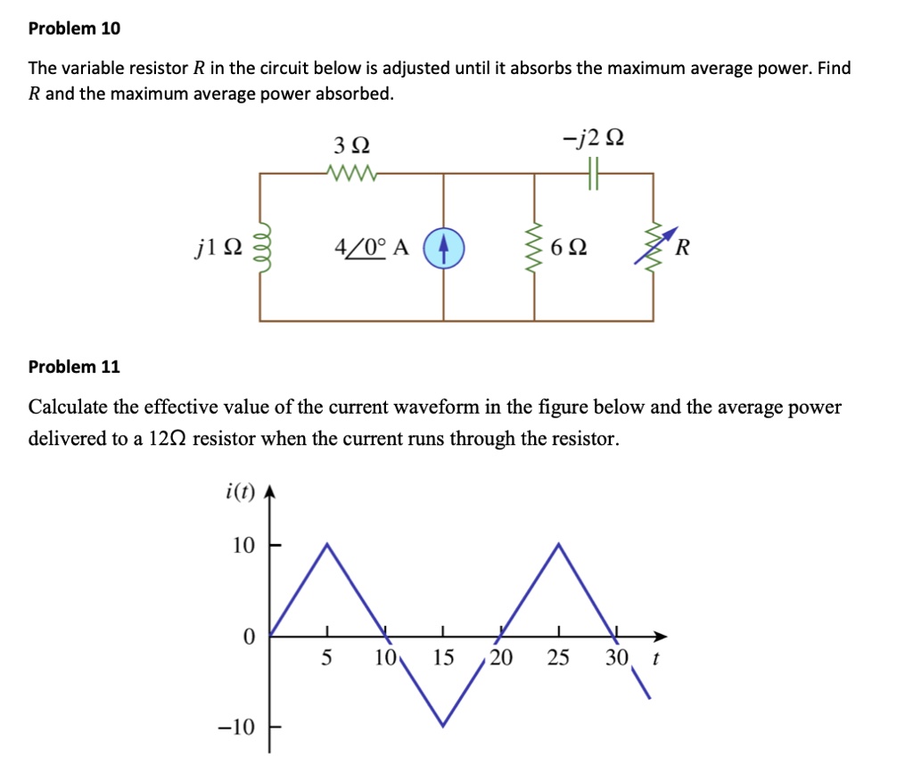 SOLVED: Problem 10 The variable resistor R in the circuit below is adjusted until it absorbs the ...