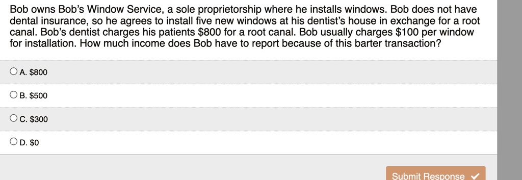 Bob owns Bob's Window Service, a sole proprietorship where...