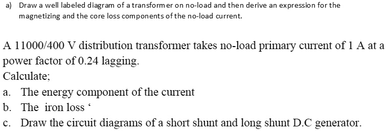 SOLVED: Draw a well labeled diagram of a transformer on no-load and ...