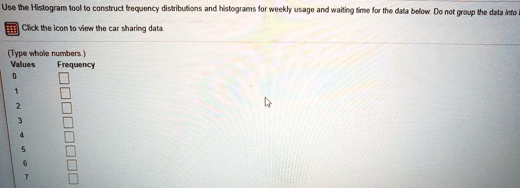 use the histogram tool to construct frequency distributions and histograms for weekly usage and ...