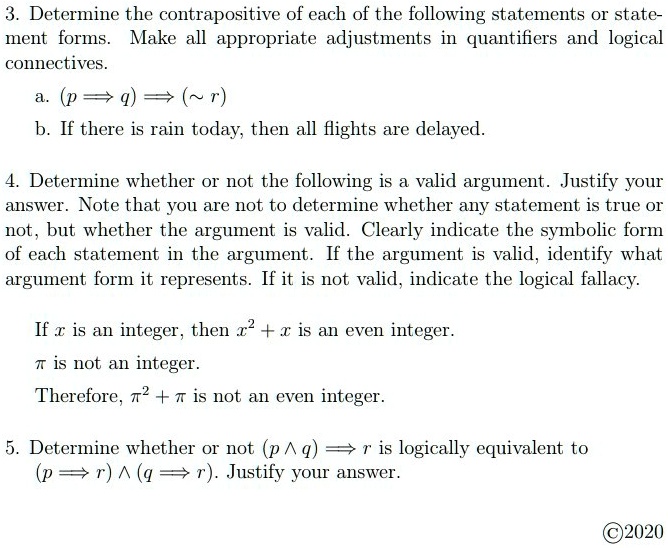 determine the contrapositive of each of the following statements or state ment forms make all ...