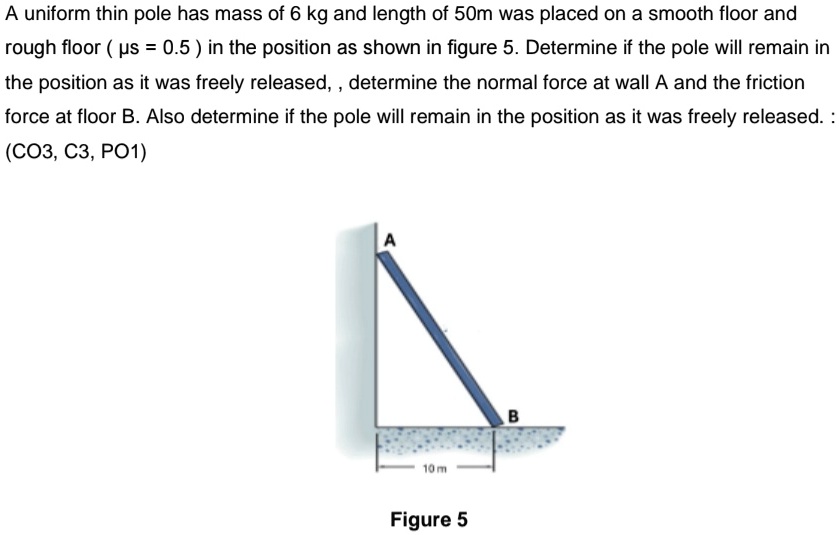 a uniform thin pole has mass of 6 kg and length of 50m was placed on a ...