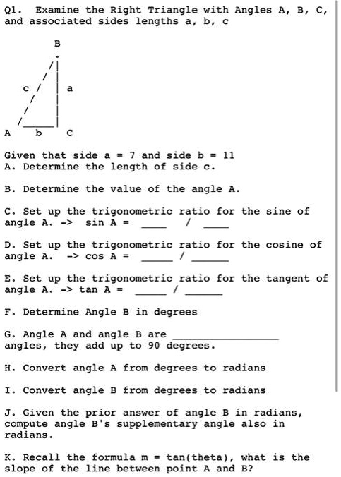 SOLVED:Q1 . Examine the Right Triangle with Angles and associated sides ...