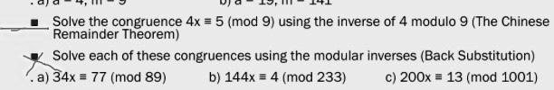 solve the congruence 4x 5 mod 9 using the inverse of 4 modulo 9 the ...