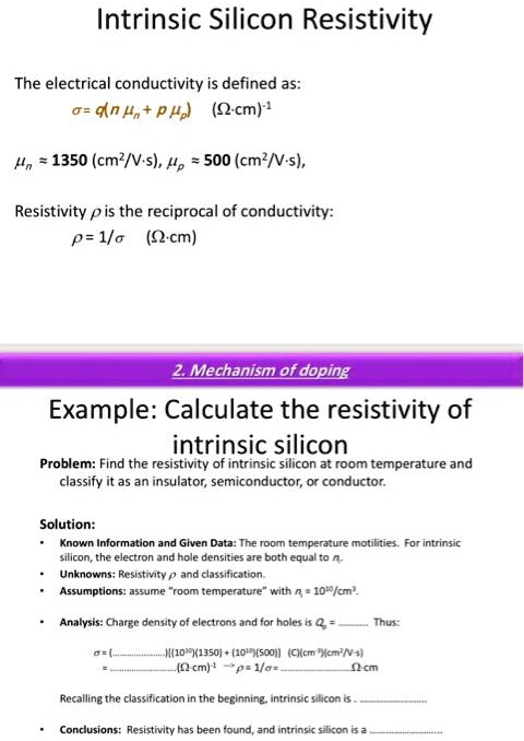 intrinsic silicon resistivity the electrical conductivity is defined as ...