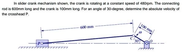 SOLVED: In slider crank mechanism shown,the crank is rotating at a constant speed of 480rpm.bThe ...