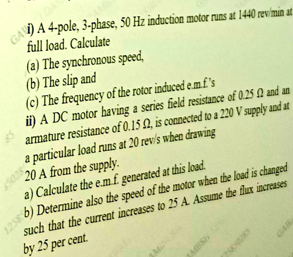 i) A 4-pole, 3-phase, 50 Hz induction motor runs at 1440 rev/min a full ...