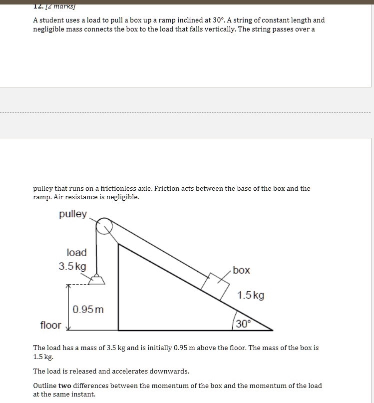 12. [2 marks] A student uses a load to pull a box up a ramp inclined at 30°. A string of ...