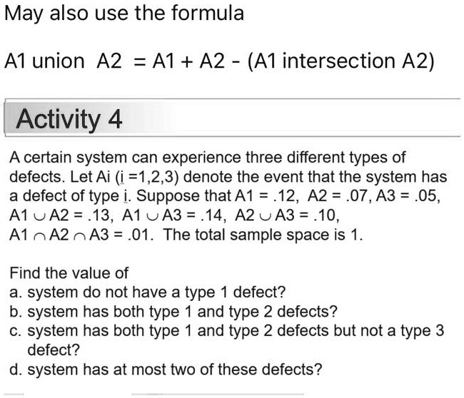 may also use the formula a1 union a2 a1 a2 a1 intersection a2 activity ...