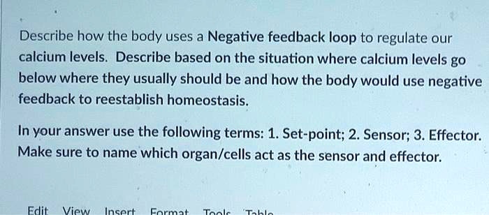 SOLVED: Describe how the body uses a negative feedback loop to regulate ...