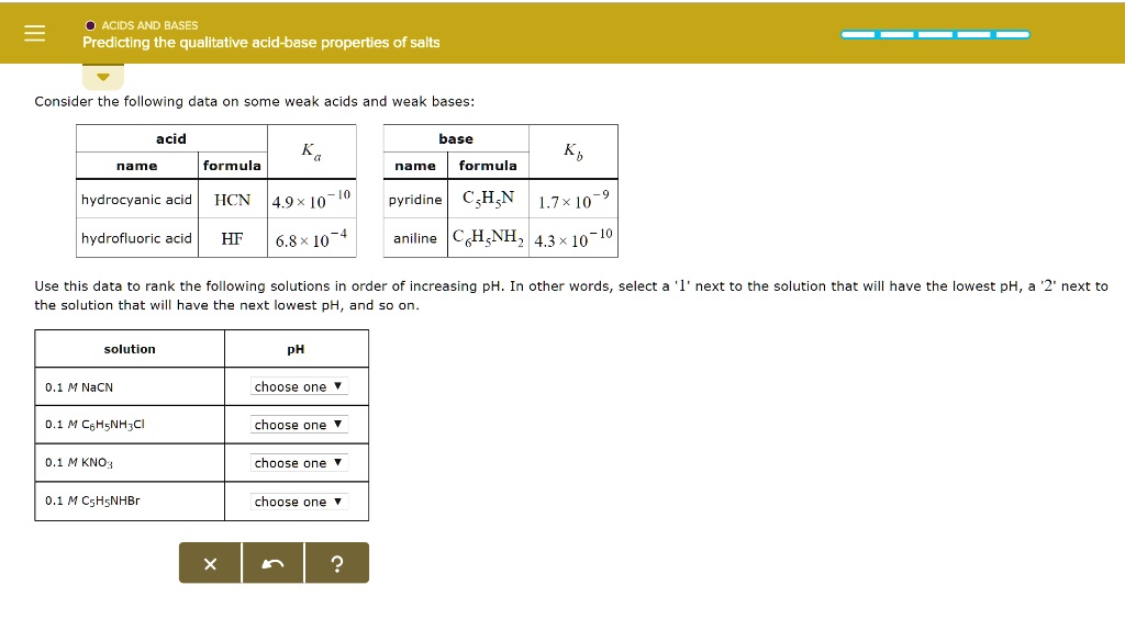 SOLVED: Text: Acids AND BASES Predicting the qualitative acid-base ...