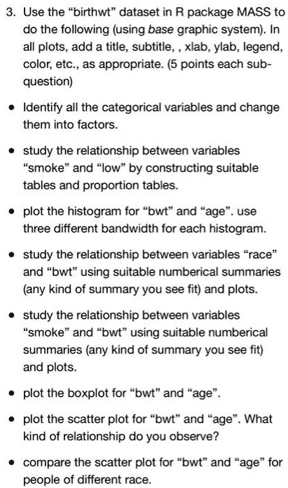 Solved Use The Birthwt Dataset In R Package Mass To Do The Following Using Base Graphic