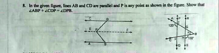 8. In the given figure, lines AB and CD are parallel and P is any point as shown in the figure ...