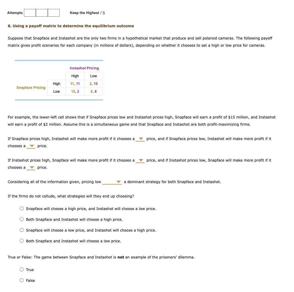 attempts keep the highest 5 6 using a payoff matrix to determine the ...