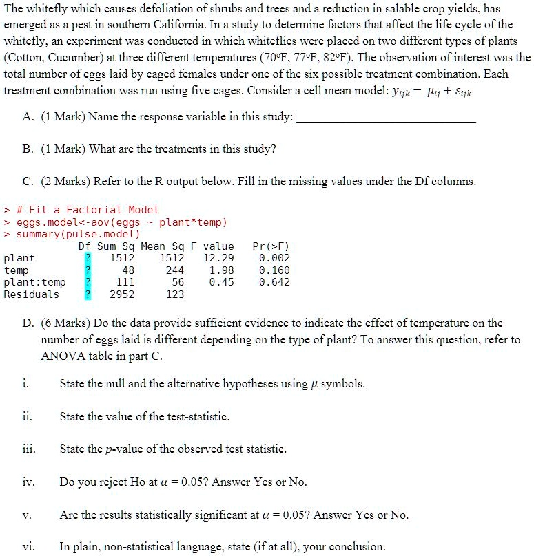 SOLVED: The whitefly, which causes defoliation of shrubs and trees and a reduction in salable ...