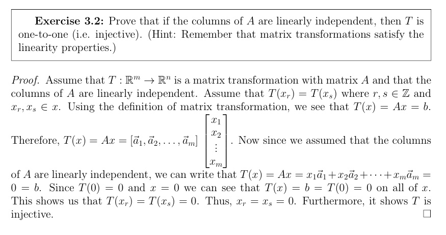 SOLVED:Exercise 3.2: Prove that if the columns of are linearly ...