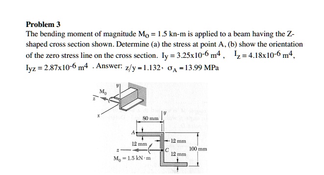 Problem 3 The bending moment of magnitude M0 = 1.5 kN·m is applied to a beam having the Z ...