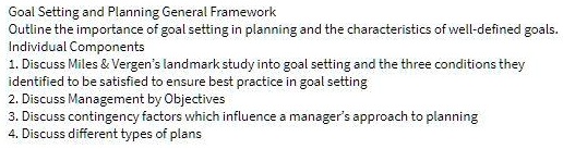 SOLVED: Goal Setting and Planning General Framework Outline the ...
