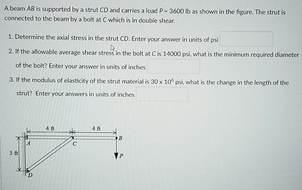 that is all the info im given a beam ab is supported by a strut cdand ...