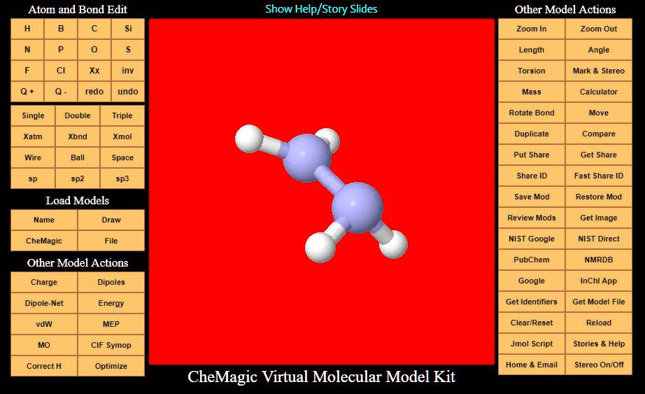 Atom and Bond Edit Show Help/Story Slides Other Model Actions H B C Si ...