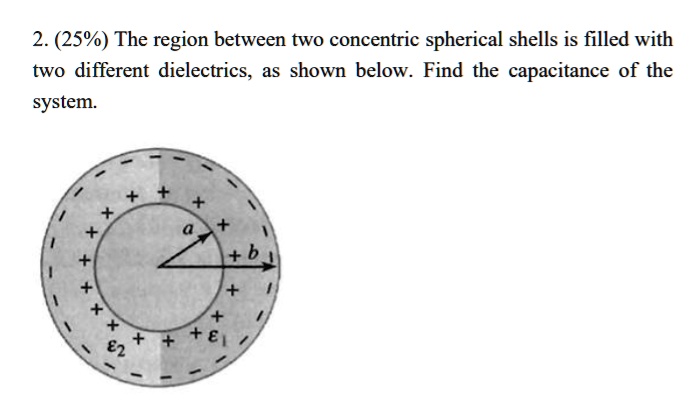 2. (25%) The region between two concentric spherical shells is filled with two different ...