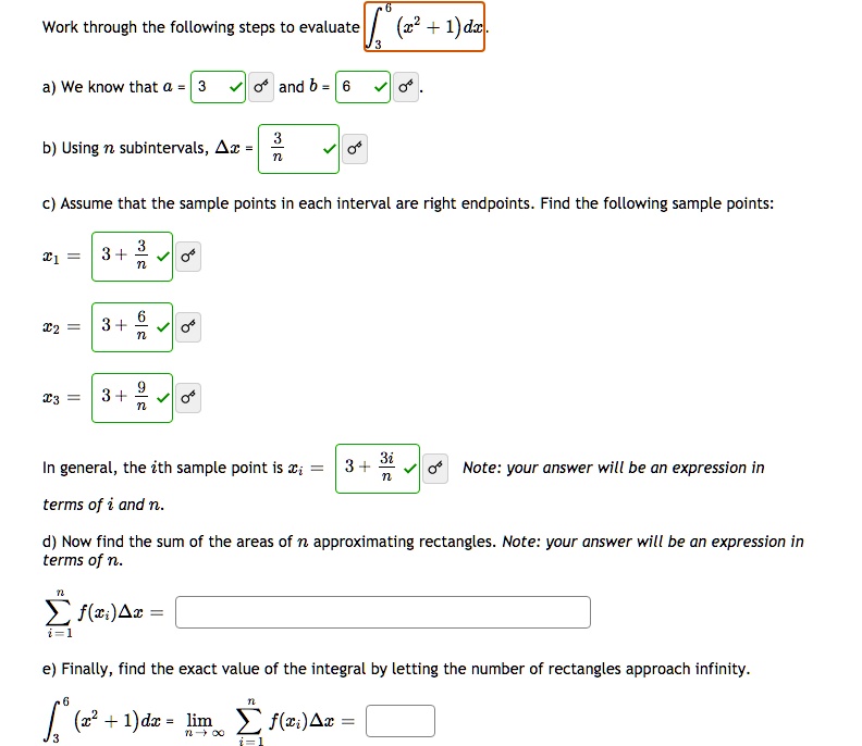 work through the following steps to evaluate dx a we know that and b b using n subintervals az ...