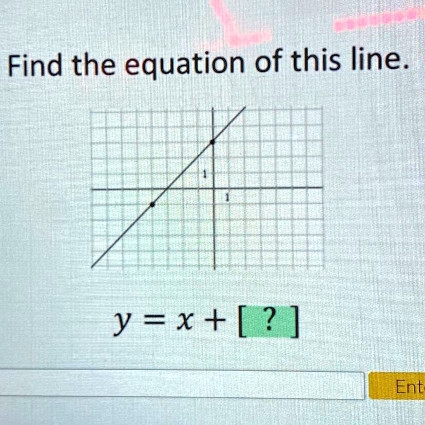 SOLVED: 'Find the equation of this line. y = x + [ ] Find the equation ...