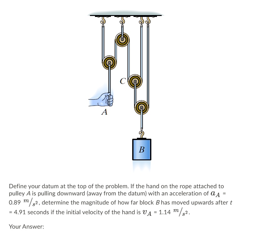 B Define your datum at the top of the problem. If the hand on the rope ...