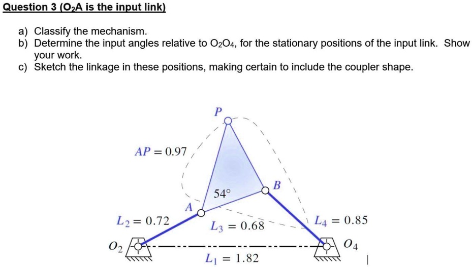 SOLVED: a) Classify the mechanism. b) Determine the input angles ...