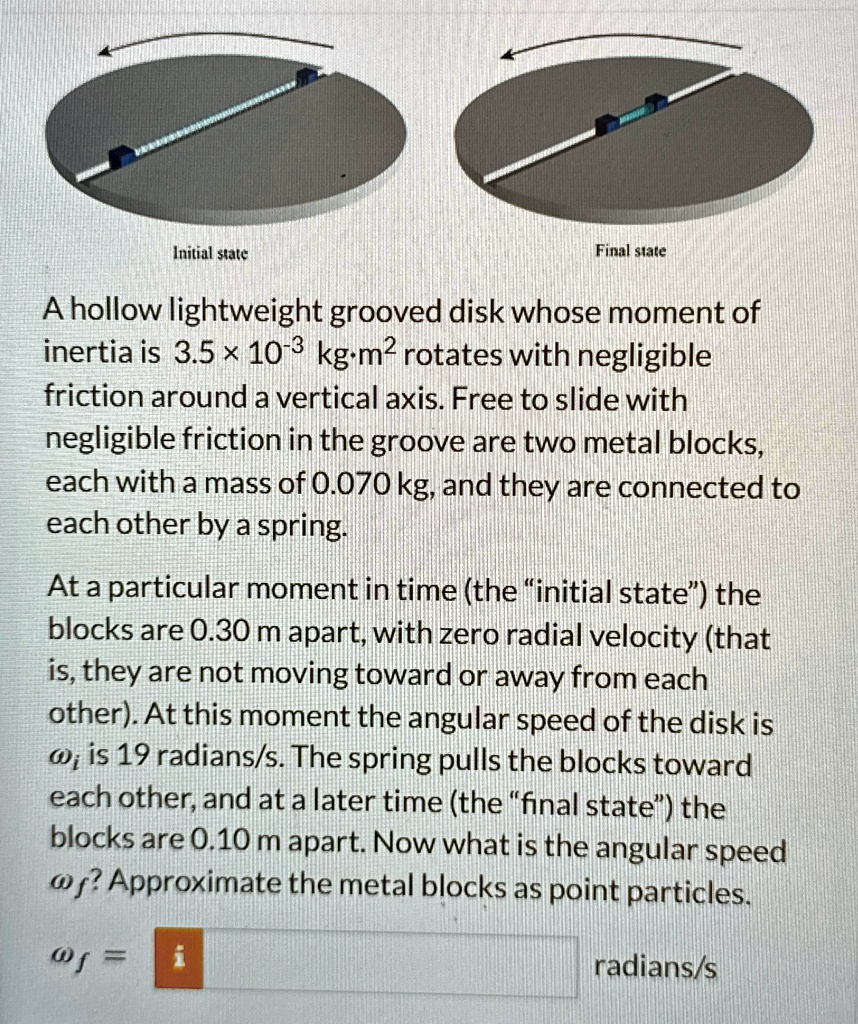 a hollow lightweight grooved disk whose moment of inertia is 35 x 10 3 ...