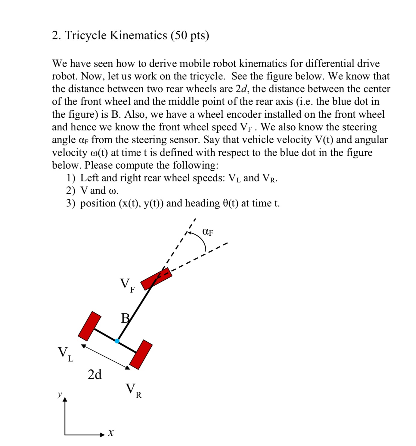2. Tricycle Kinematics ( 50 pts ) We have seen how to derive mobile ...