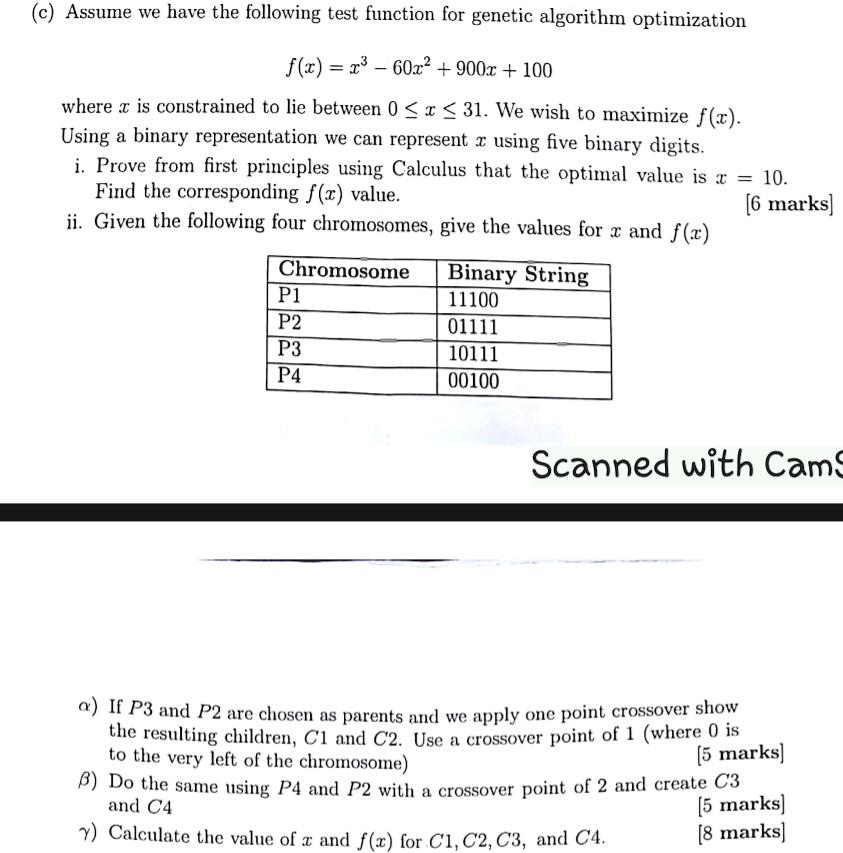 Solved Assume We Have The Following Test Function For Genetic Algorithm Optimization Fx X