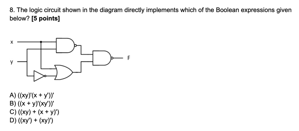 8. The logic circuit shown in the diagram directly implements which of the Boolean expressions ...