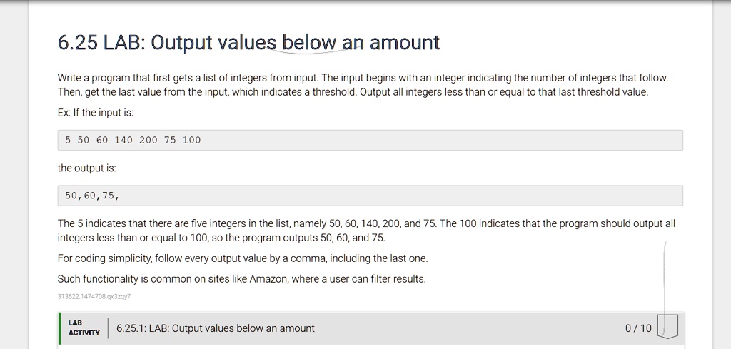 Video Solution 6 25 Lab Output Values Below An Amount Write A Program That First Gets A List