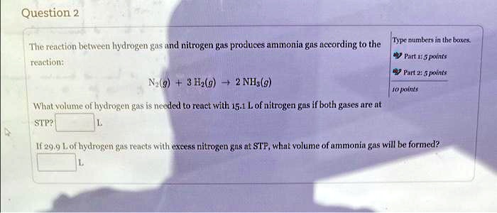 SOLVED: The reaction between hydrogen gas and nitrogen gas produces ammonia gas according to the ...
