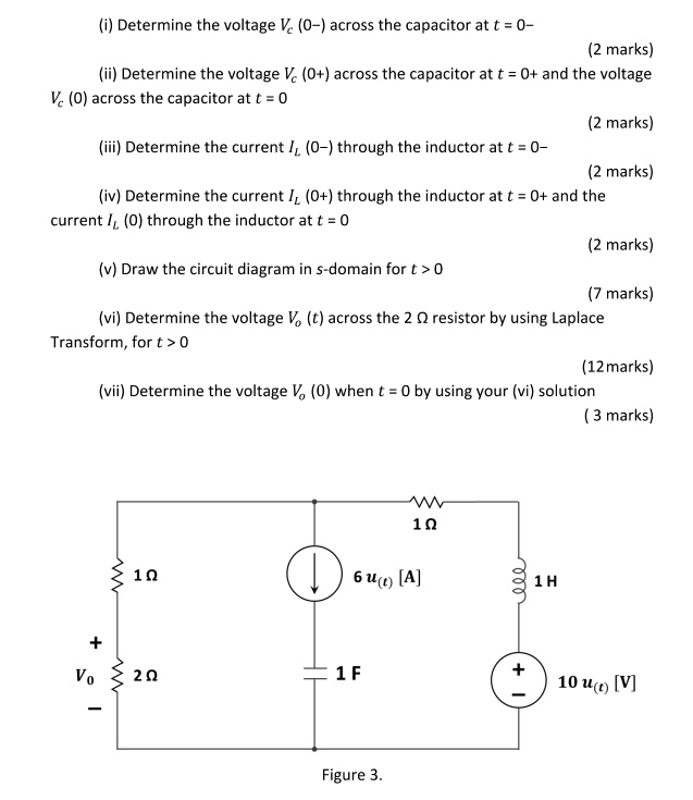 SOLVED: (i) Determine the voltage V0 across the capacitor at t=0- (2 marks) (ii) Determine the ...