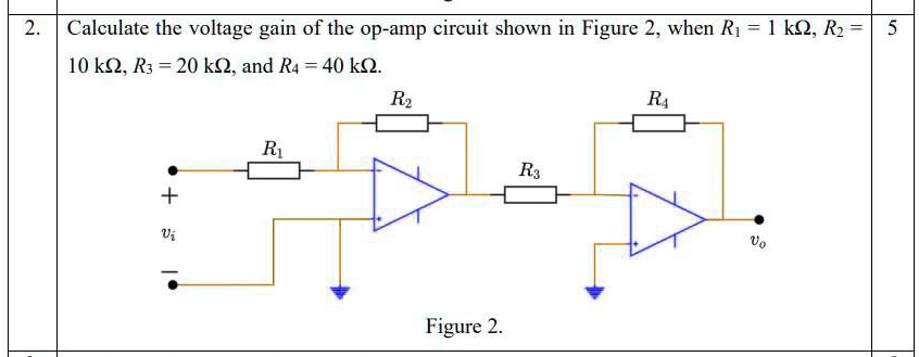 SOLVED: Calculate the voltage gain of the Op-amp circuit shown in Figure 2, when Ri = 1 kO, Rz ...