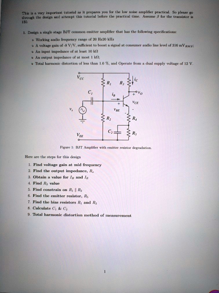 SOLVED: Design a single-stage BJT common emitter amplifier that has the following specifications ...