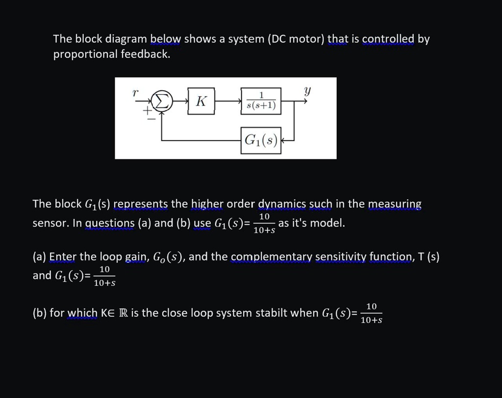 SOLVED: The block diagram below shows a system(DC motor) that is controlled by proportional ...