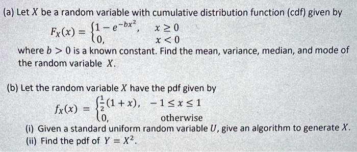 SOLVED: (a) Let X be a random variable with cumulative distribution function (cdf) given by Fx(x ...