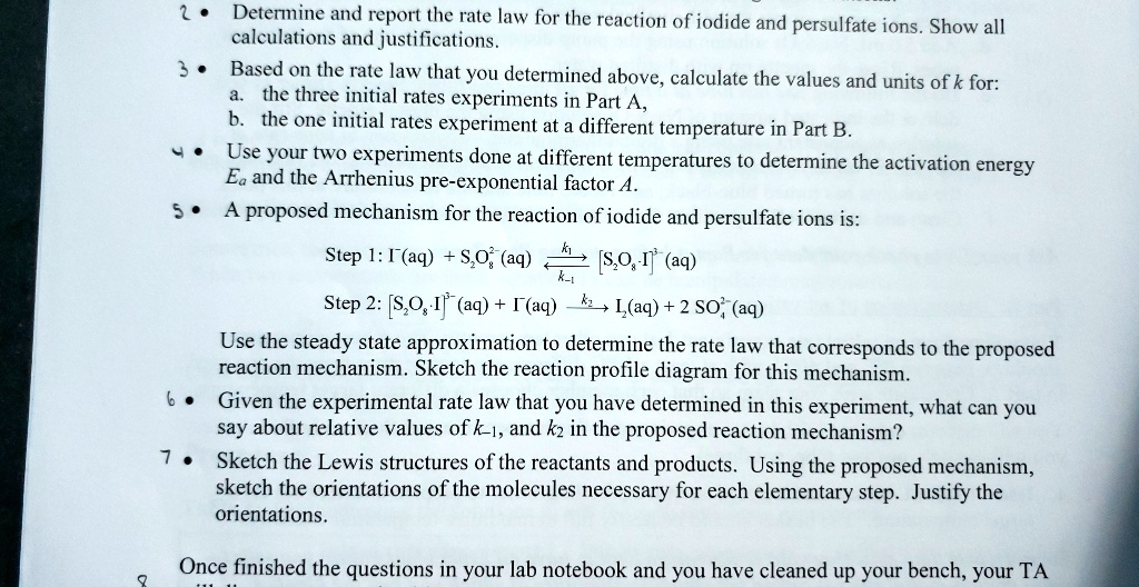 SOLVED: Determine and report the rate law for the reaction of iodide and persulfate ions. Show ...