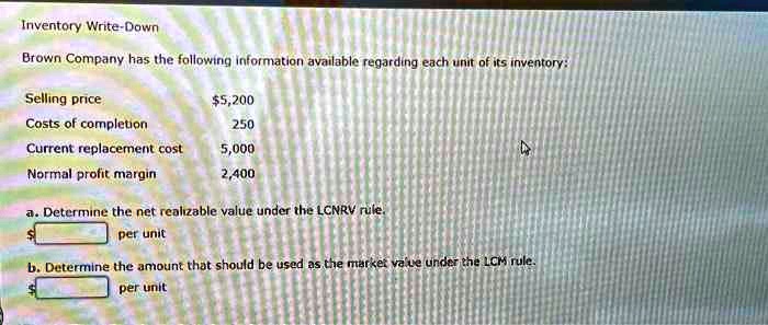 SOLVED: Net realizable value = Selling price - Costs of completion Net ... SOLVED: Net realizable value = Selling price - Costs of completion Net ...