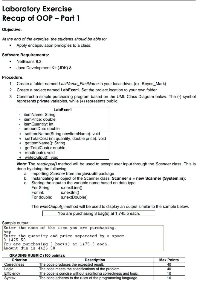 Solved Advanced Java Programming Laboratory Exercise Recap Of Oop Part Objective At The End Of 